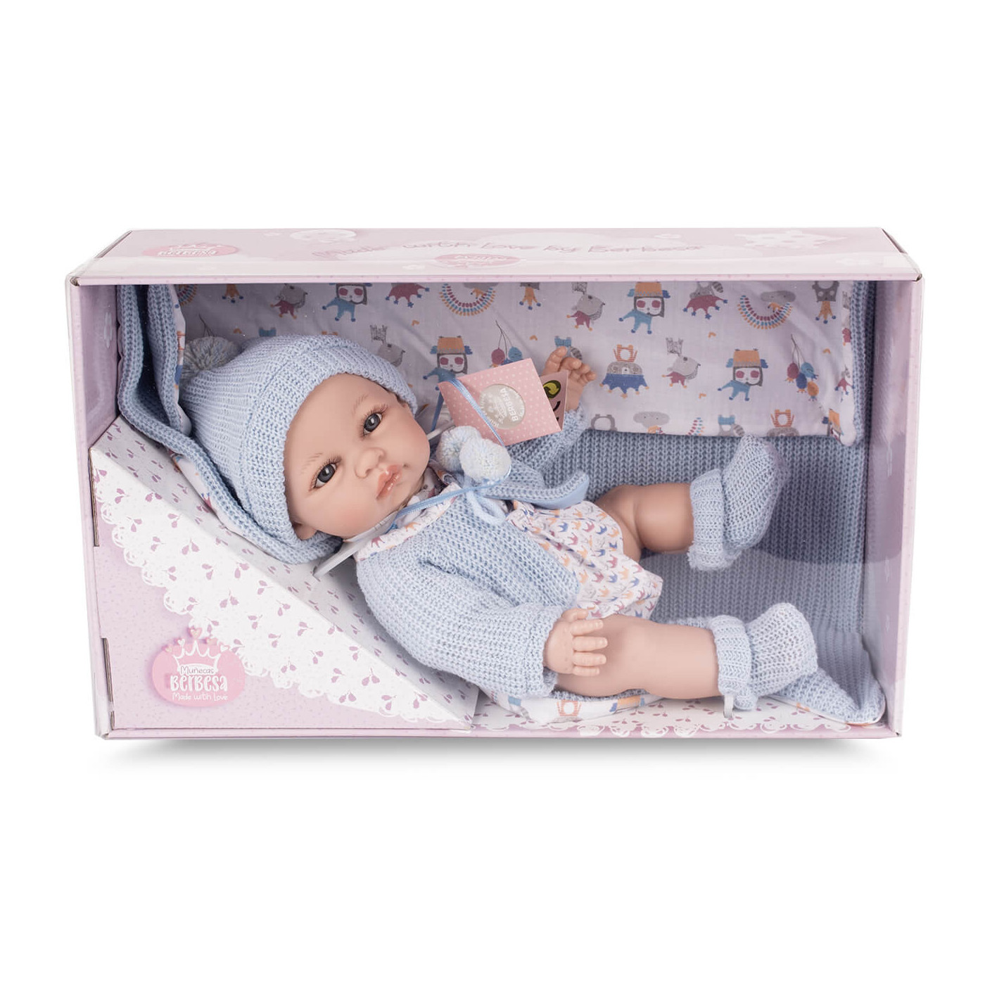 Lalka hiszpańska bobas Coral Baby chłopczyk w ubranku 30cm